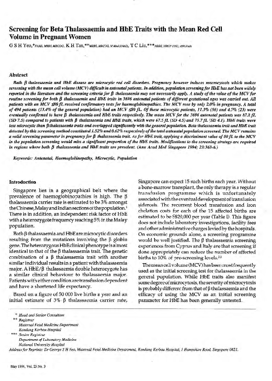 (PDF) Screening for beta thalassaemia and HbE traits with the mean red ...