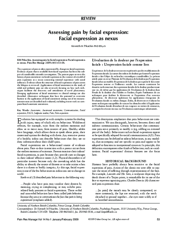 (PDF) Assessing pain by facial expression: Facial expression as nexus