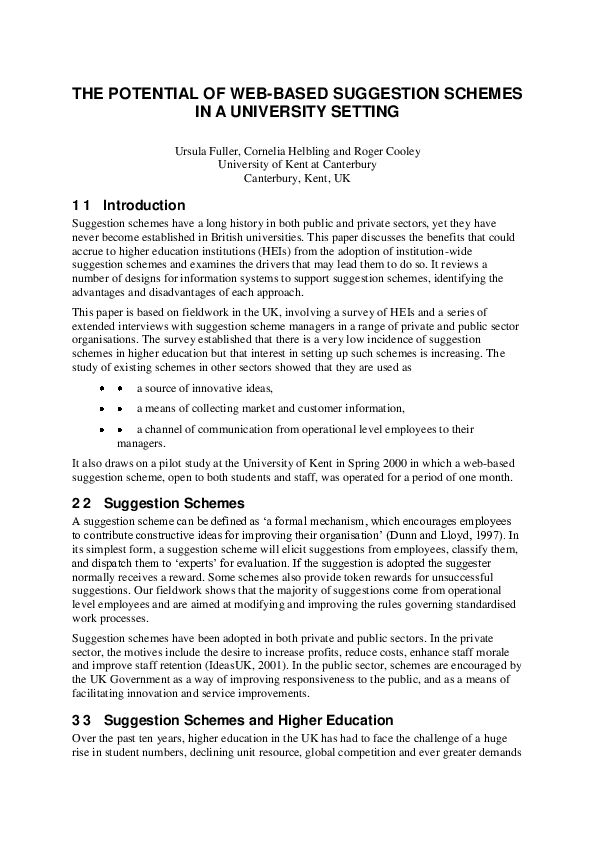 (PDF) The Potential of Web-Based Suggestion Schemes in a University Setting