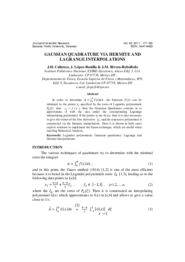 Pdf Gaussian Quadrature Via Hermite And Lagrange Interpolations 