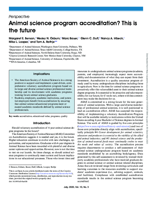 (PDF) Animal science program accreditation? This is the future