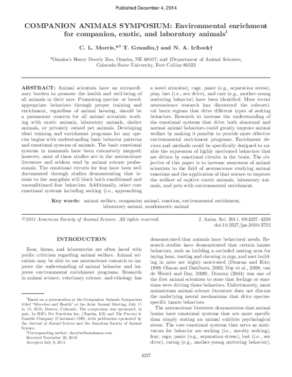 (PDF) COMPANION ANIMALS SYMPOSIUM: Environmental enrichment for ...