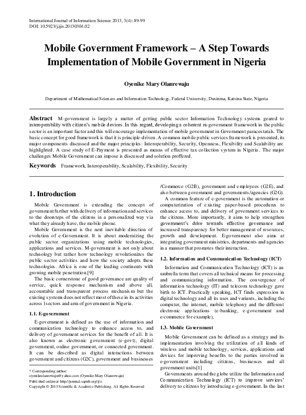 (PDF) Mobile Government Framework – A Step Towards Implementation of ...