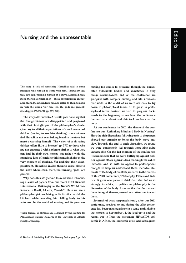 (PDF) Nursing and the unpresentable