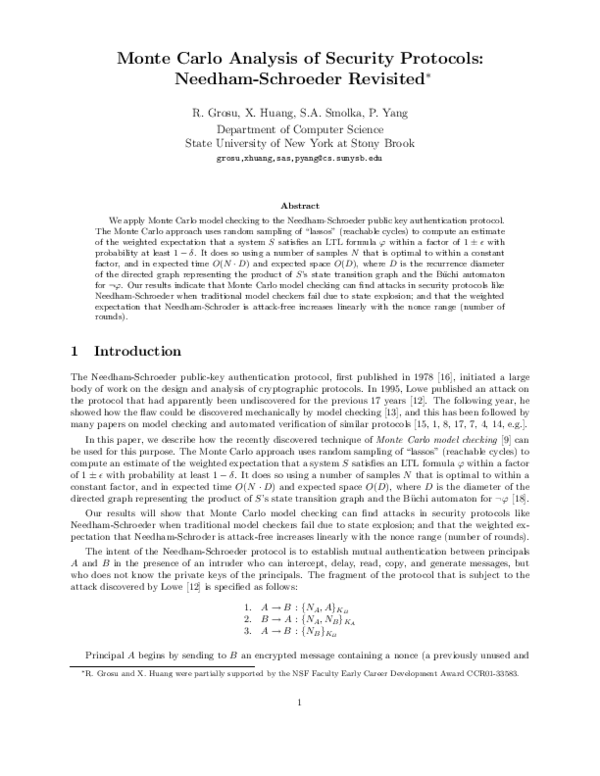 (PDF) Monte Carlo analysis of security protocols: Needham-Schroeder revisited