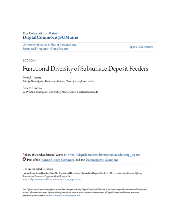 (PDF) Functional Diversity of Subsurface Deposit Feeders