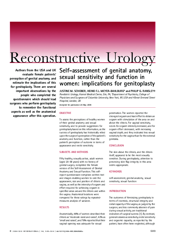 (PDF) Self-assessment of genital anatomy, sexual sensitivity and ...