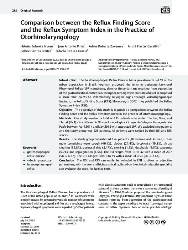 (PDF) Comparison between the Reflux Finding Score and the Reflux ...