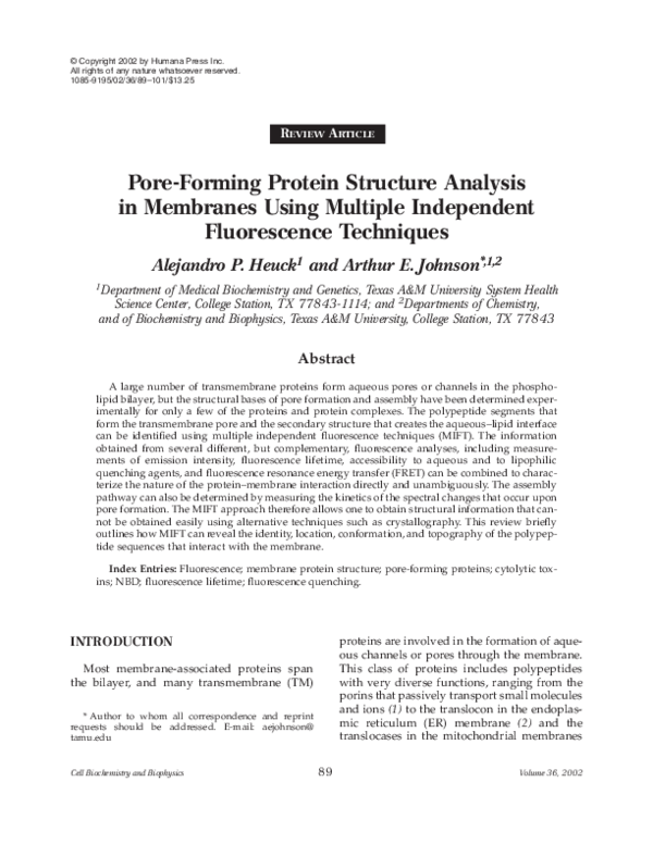 (PDF) Pore-Forming Protein Structure Analysis in Membranes Using ...