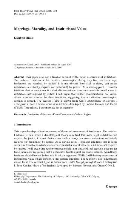 (PDF) Marriage, Morality, and Institutional Value