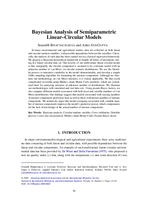 (PDF) Bayesian analysis of semiparametric linear-circular models