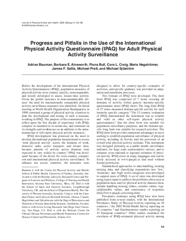 (PDF) Progress and pitfalls in the use of the International Physical Activity Questionnaire ...