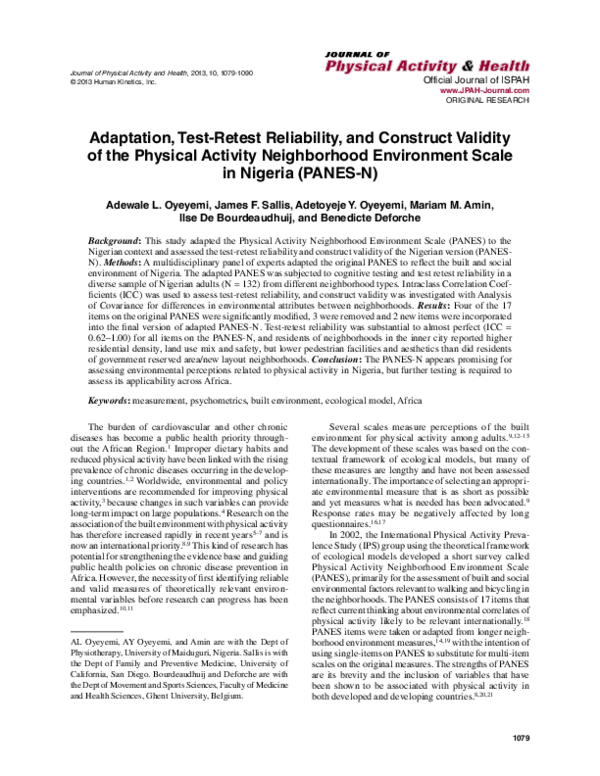 (PDF) Adaptation, test-retest reliability, and construct validity of ...