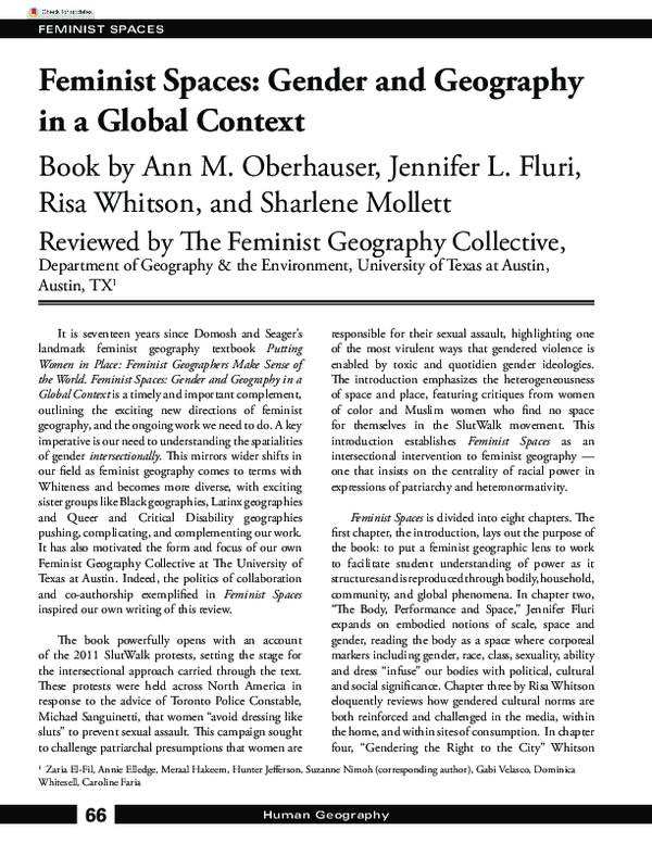 (PDF) Feminist Spaces: Gender and Geography in a Global Context
