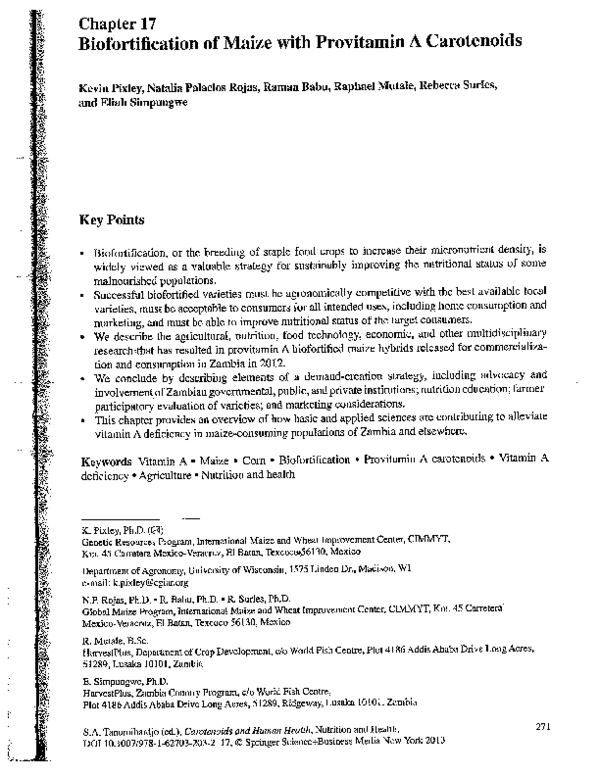 (PDF) Biofortification of Maize with Provitamin A Carotenoids