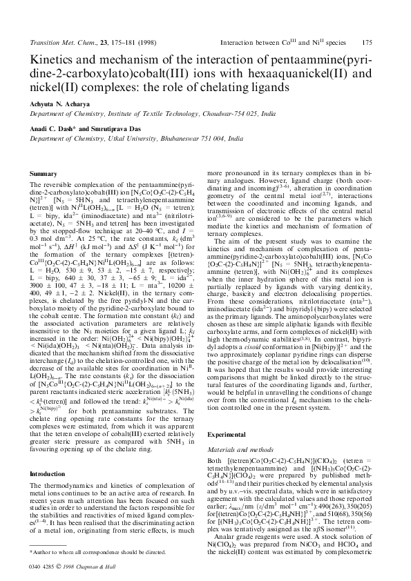 (PDF) Kinetics and mechanism of the interaction of pentaammine(pyridine ...