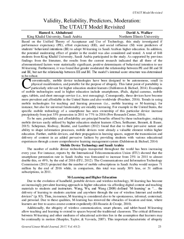(PDF) Validity, Reliability, Predictors, Moderation: The UTAUT Model Revisited | Dr.Hamed ...