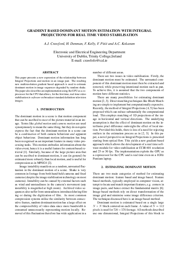 (PDF) Gradient based dominant motion estimation with integral projections for real time video ...