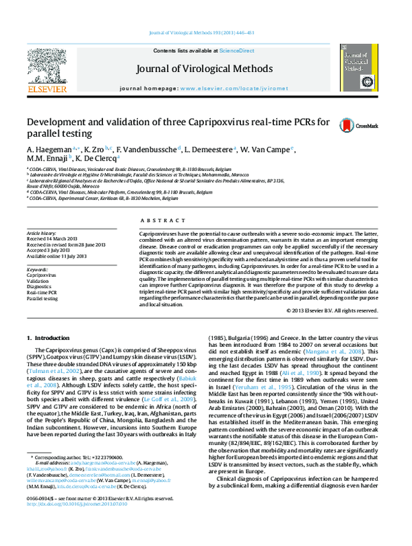 (PDF) Development and validation of three Capripoxvirus real-time PCRs ...