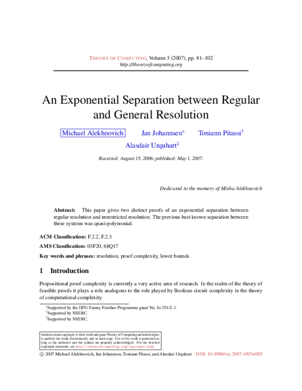 (PDF) An exponential separation between regular and general resolution
