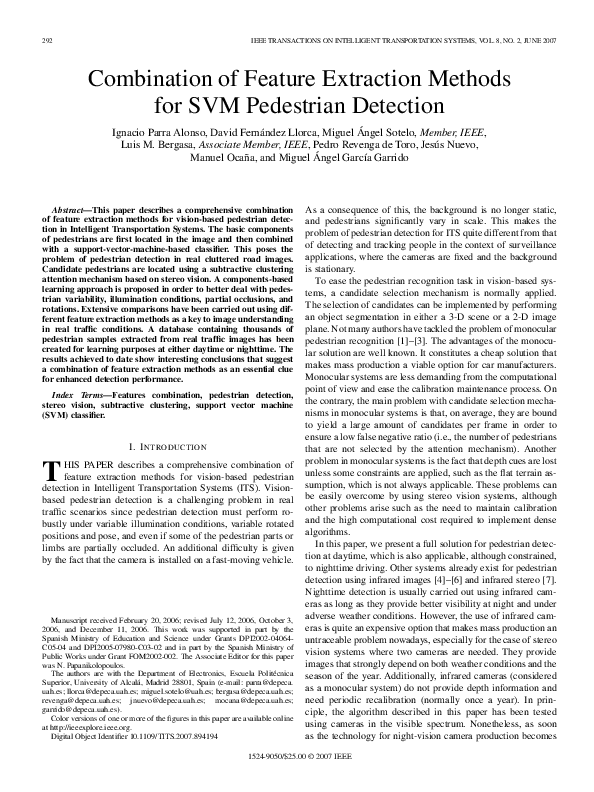 (PDF) Combination of Feature Extraction Methods for SVM Pedestrian Detection