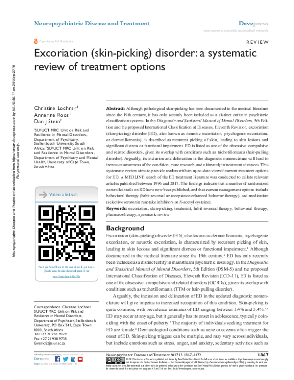 (PDF) Excoriation (skin-picking) disorder: a systematic review of ...