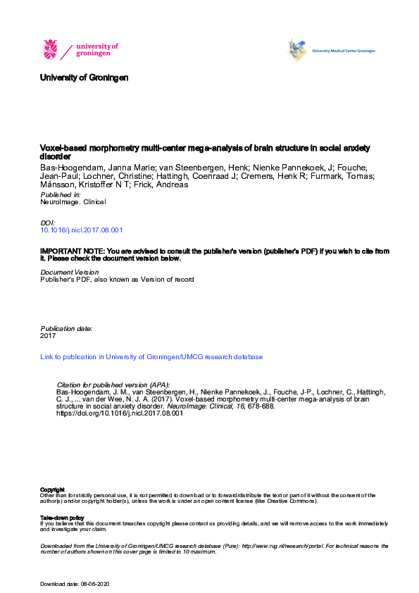 (PDF) Voxel-based morphometry multi-center mega-analysis of brain structure in social anxiety ...
