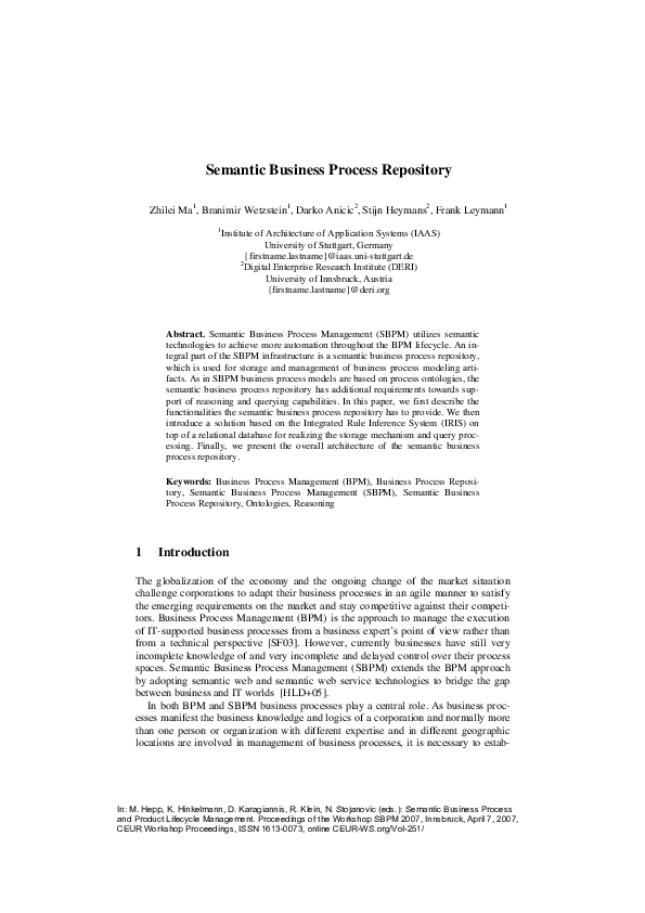 (PDF) Semantic business process repository