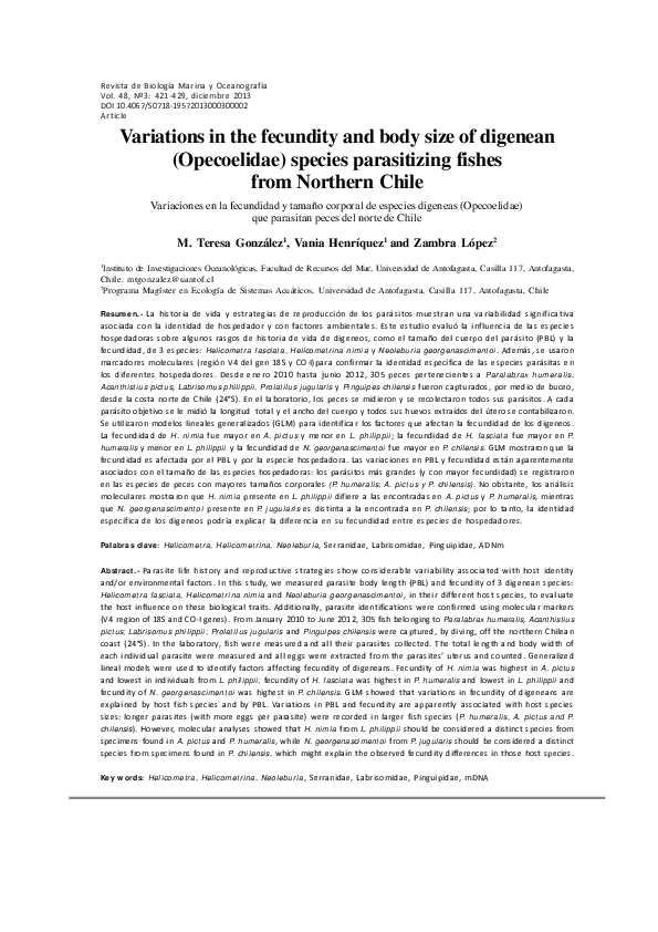 (PDF) Variations in the fecundity and body size of digenean ...