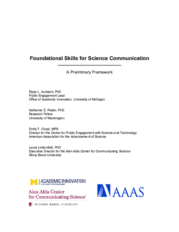 (PDF) Foundational Skills for Science Communication: A Preliminary ...