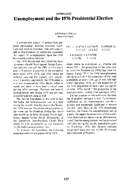(PDF) Unemployment and the 1976 presidential election | Richard Cebula ...