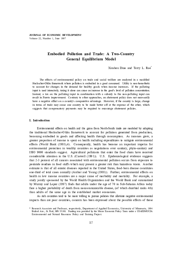(PDF) Embodied Pollution and Trade: A Two-Country General Equilibrium Model