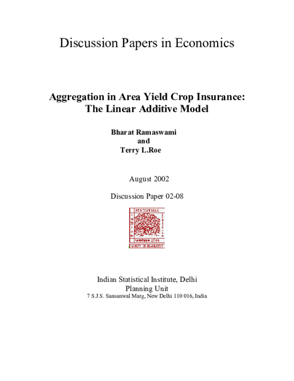 (PDF) Aggregation in Area-Yield Crop Insurance: The Linear Additive Model