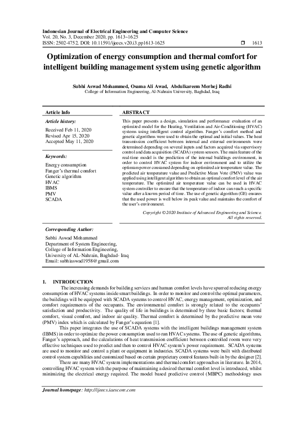 (PDF) Optimization of energy consumption and thermal comfort for ...