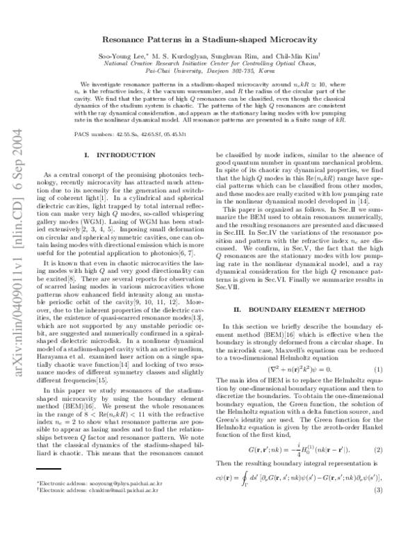 Pdf Resonance Patterns In A Stadium Shaped Microcavity Mikhael