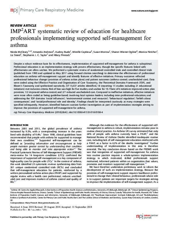 (PDF) IMP2ART systematic review of education for healthcare professionals implementing supported ...