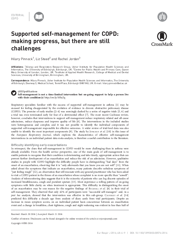 (PDF) Supported self-management for COPD: making progress, but there ...