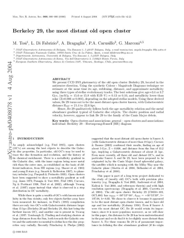 (PDF) Berkeley 29, the most distant old open cluster | Luca Di Fabrizio ...
