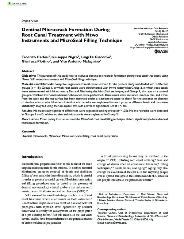 (PDF) Dentinal Microcrack Formation during Root Canal Preparations by ...