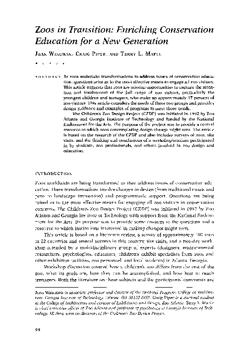 (PDF) Zoos in Transition: Enriching Conservation Education for a New Generation