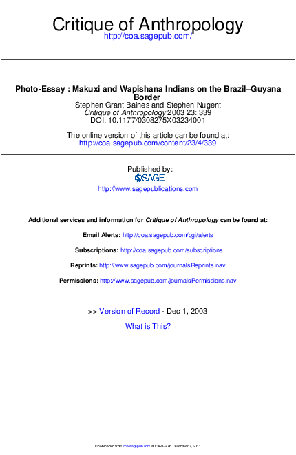(PDF) Photo-EssayMakuxi and Wapishana Indians on the Brazil Guyana Border