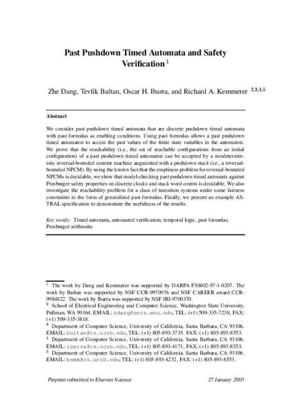Pdf Past Pushdown Timed Automata And Safety Verification