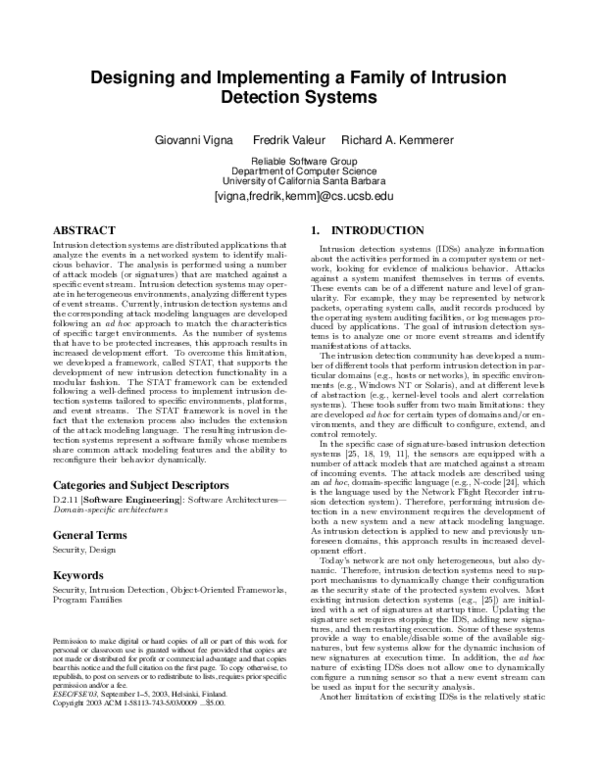 (PDF) Designing and Implementing a Family of Intrusion Detection Systems