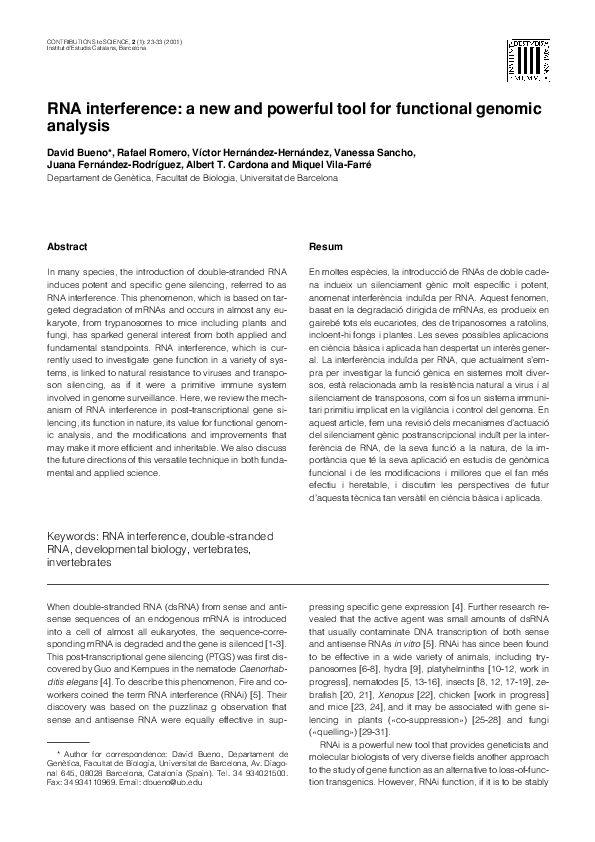 (PDF) RNA interference: a new powerful tool for functional genomic analysis | Víctor Hernández ...