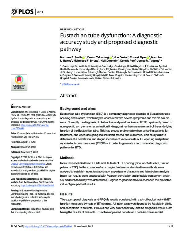 (PDF) Eustachian tube dysfunction: A diagnostic accuracy study and ...