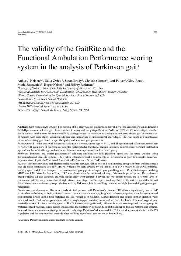 (PDF) The validity of the GaitRite and the Functional Ambulation ...
