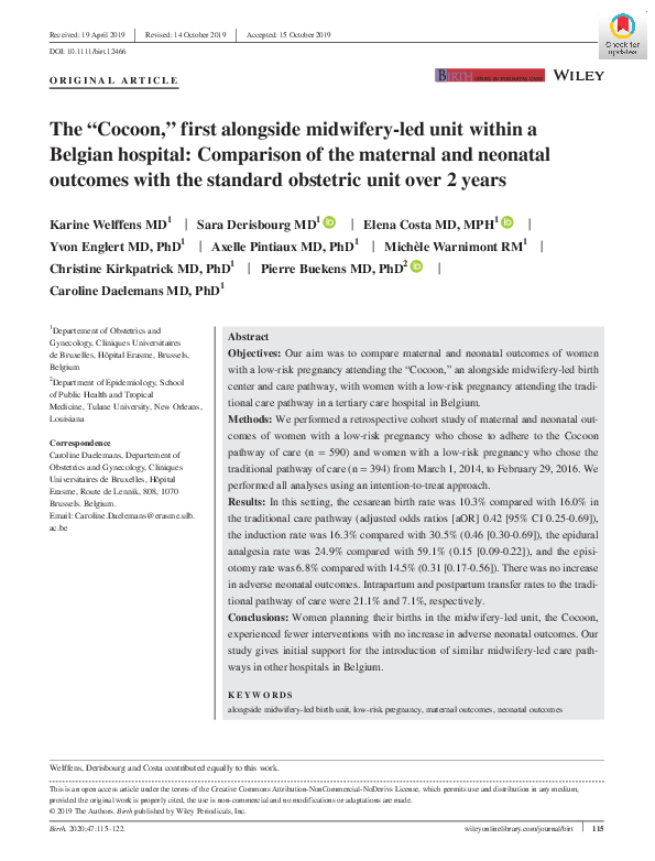 (PDF) The “Cocoon,” first alongside midwifery‐led unit within a Belgian ...