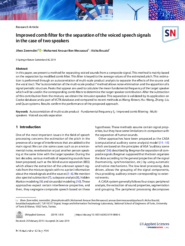 (PDF) Improved comb filter for the separation of the voiced speech signals in the case of two ...