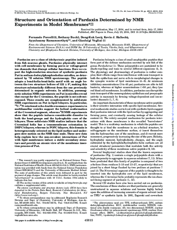 (PDF) Structure and Orientation of Pardaxin Determined by NMR ...