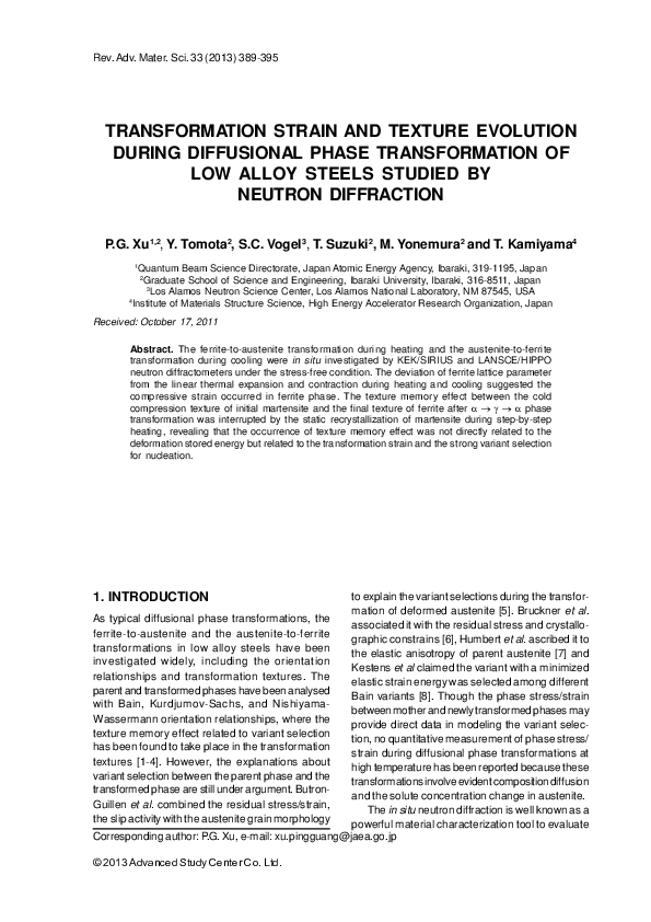(PDF) Transformation Strain and Texture Evolution during Diffusional Phase Transformation of Low ...